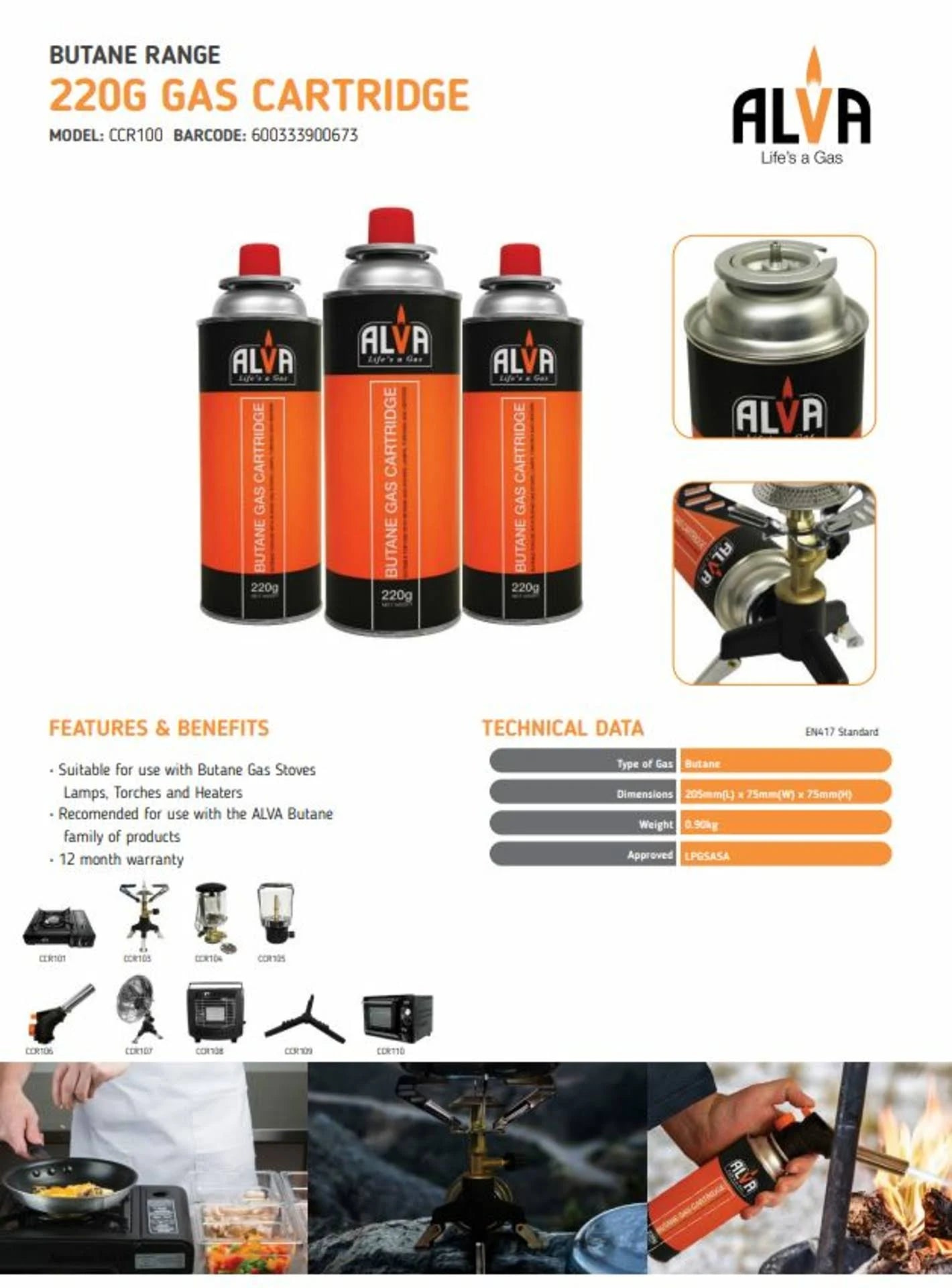 ALVA BUTANE GAS CANISTERS 220g – www.onlinebraaishop.co.za